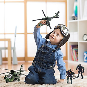 CORPER TOYS Army Helicopter Toy Diecast Military Attack Plane with Lights and Sounds Pullback Vehicles for Kids Boys Bonus with 2 Army Soldiers