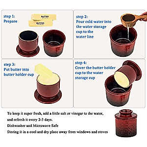 Pottery Butter Keeper Crock Butter Crock Red French Butter Dish Butter Crock For Counter With Water Ceramic Butter Holder Cup To Leave On Counter