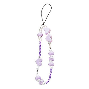 oAutoSjy Mobile Phone Chain Strap Pearl Heart Beads Phone Case Charm Chain Beaded Mobile Phone Lanyard Wrist Strap Anti-Lost Phone String Decor Rope Bracelet Keychain Charm for Women Girls Purple