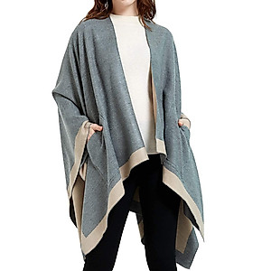 ecoinway Shawl Travel Wrap Poncho Cardigan Gift Tone Scarf Pocket Cape 4 All Seasons Gray Beige¡­