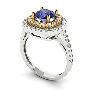 Clara Pucci 1.75ct Round Cut Solitaire Halo Simulated Tanzanite Engagement Promise Anniversary Bridal Ring 18K White & Yellow Gold 7.5