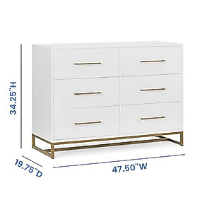 Delta Children Jade 6 Drawer Dresser with Interlock Drawer System, Bianca White/Melted Bronze