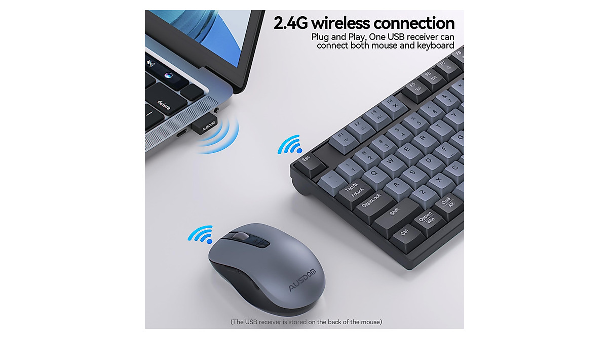 Ausdom Wireless Mouse And Keyboard Combo Silent Ergonomic