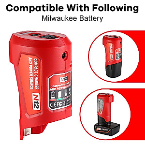 DONGPUCUN M12 Power Source Replacement for Milwaukee 12V Battery with with 2.1A Wall Plug, USB Port & DC 12V Outlet Portable Heated Jacket Battery Adapter for Milwaukee