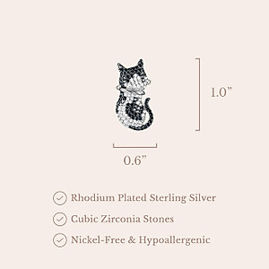 SCAMPER & CO Cool Cat Pendant Necklace for Women - Genuine Gemstone and Cubic Zirconia Kitten Charm with Elegant Fish Pattern Backplate on Real, Premium Plated Sterling Silver Chain with Easy Closure Lobster Claw Clasp, 18 inch