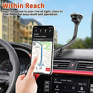 Magnetic Phone Car Mount [14-Inch Gooseneck Long Arm Extension], 1Zero Universal Windshield Dashboard Industrial-Strength Suction Cup Car Phone Holder with 6 Strong Magnets, for All Cell Phones iPhone
