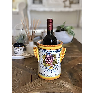 CERAMICHE D'ARTE PARRINI- Italian Ceramic Utensil Holder Wine Bottle Hand Painted Made in ITALY Decorated Grape Montalcino Tuscan Art Pottery