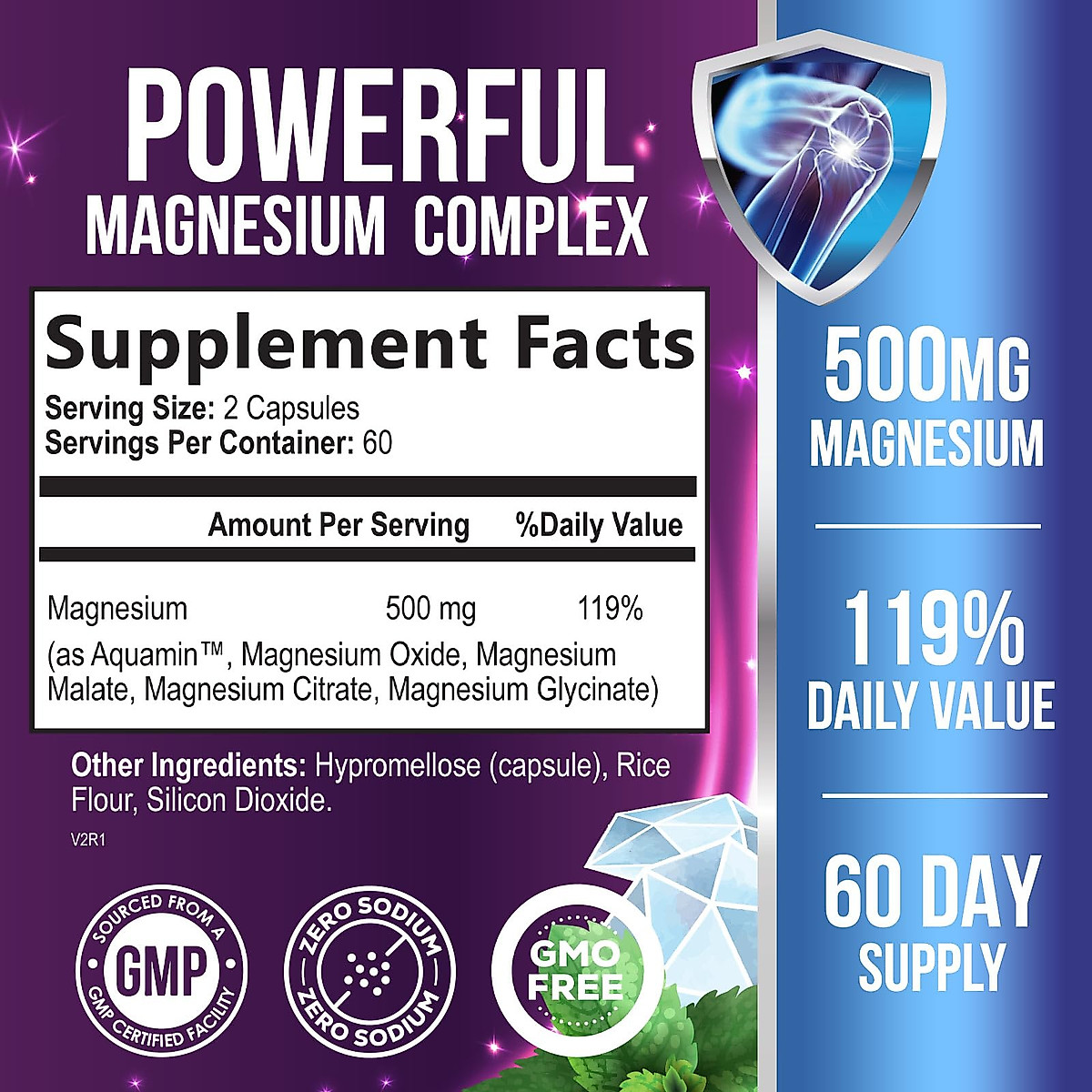 Magnesium Citrate Capsules 500mg with Glycinate, Oxide, Malate, Citrate - for Muscle, Nerve, Bone and Heart Health Support - High Absorption Citrate Complex, Gluten Free, Non-GMO - 120 Capsules