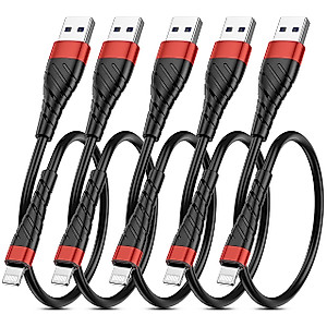OIITH Short iPhone Charger Cable 5-Pack 1ft(12 Inch), [Apple MFi-Certified] 1 Foot iPhone Cable, Data Sync Fast iPhone Charging Cord Compatible with iPhone 13 12 11 Pro MAX XS Xr X 8 Plus 7