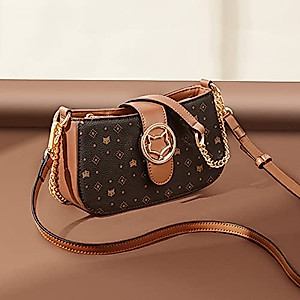 Shoulder Handbags for Women, Faux Leather Crossbody Hobo Handbags Vegan Leather Womens Signature Monogram Satchel Handbag Brown2