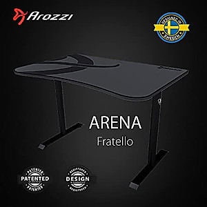 Arozzi Arena Fratello Curved Gaming and Office Desk with Full Surface Water Resistant Desk Mat Custom Monitor Mount Cable Management Cut Outs Under The Desk Cable Management Netting - Dark Grey
