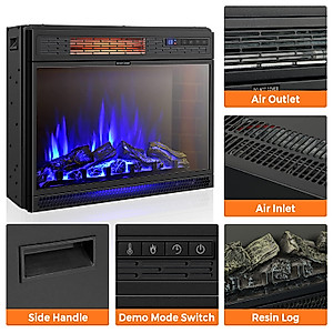 SIMOE 28 Inch Electric Fireplace Inserts, 900/1350W Wall-recessed & Freestanding Fireplace Heater with 3D Flame Colors and 4 Adjustable Brightness, 0-6H Timer, Remote Control, LED Display Fireplace