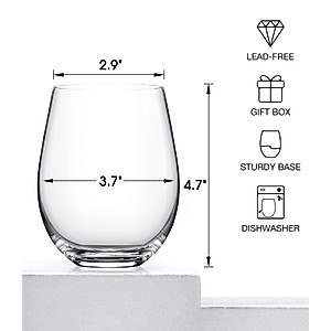 LUNA & MANTHA Stemless Wine Glasses Set of 4, Crystal Red White Wine Glasses for Daily Use, Hosting, Home Bar, Evening Party, Birthdays, Shower, Housewarming Gift - 18oz Clear