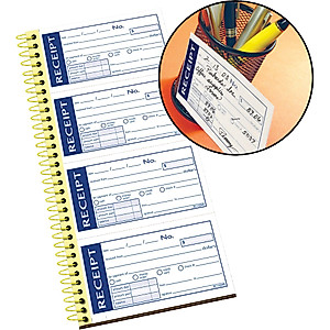 Adams Write n' Stick Receipt Book, 2-Part, Carbonless, White/Canary, 5-1/4" x 11", Spiral Bound, 200 Sets per Book, 4 Receipts per Page (SC1152WS)
