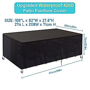 KNHUOS Patio Furniture Covers,108"L x 82"W x 27.8"H Outdoor Furniture Cover Waterproof, Outdoor Table and Chair Set Cover Wind Dust Proof Anti-UV, Durable Patio Furniture Cover，Rectangular
