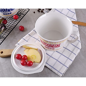 WHJY 27 oz Ceramic Modern Instant Noodles Bowl Cup Mug, Large Ramen Bowl with Handle & Lid, Ceramic Ramen Bowl, Soup Bowl, Instant Ramen Bowl, Ramen Bowls, Pasta Bowl - Red