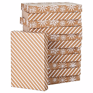 Hallmark Kraft Shirt Box Bundle (12 Boxes: White Snowflakes and Stripes on Kraft) for Christmas, Hanukkah, Birthdays, Weddings and More