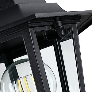 Revtronic Outdoor Post lights Hard Wired, Waterproof Column Lantern with Clear Glass Shade, Anti-Rust Pillar Mount Sconce Electric Powered, Matte Black Pole Lamp for Yard, Porch, Outside House, 2 Pack