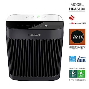 Honeywell InSight HEPA Air Purifier with Air Quality Indicator for Medium-Large Rooms (190 sq ft), Black - Wildfire/Smoke, Pollen, Pet Dander, and Dust Air Purifier (Renewed)