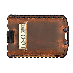 Trayvax Ascent Wallet, RFID Front Pocket Money and Credit Card Holder, Minimalist Slim Leather Metal Wallet for Men and Women, Black Tobacco Brown