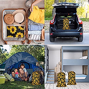 Swono Sunflowers Large Capacity Laundry Hamper Basket Classic Floral Leaf Romantic Bouquet Blossom Storage Baskets for Bedroom, Bathroom, Dorm, Washing Room, Machine Washable, Black Yellow