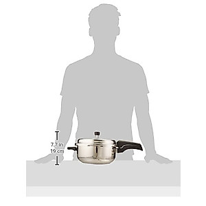 Prestige 5L Alpha Deluxe Induction Base Stainless Steel Deep Pressure Pan, 5.0-Liter, Silver