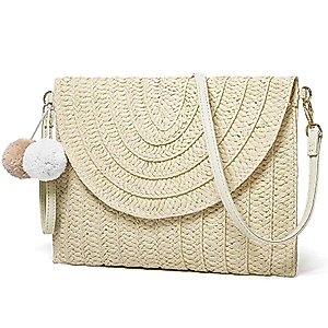 Raffia Woven Wicker Clutch Bag Straw Purse For Girls Summer Beach Crossbody Handbags