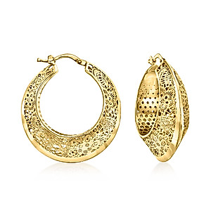 Ross-Simons Italian 14kt Yellow Gold Floral Filigree Hoop Earring