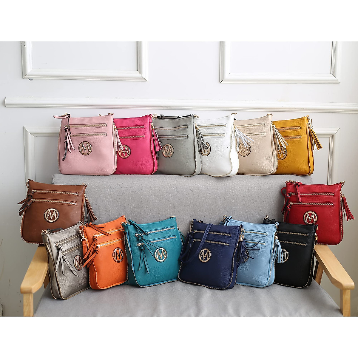 MKF Crossbody Bags for Women, PU Leather Crossover Handbag, Tassels, Small Shoulder Side Messenger Purse Black