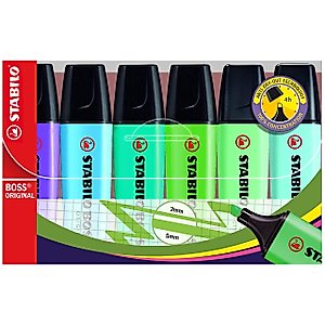 STABILO Highlighter BOSS ORIGINAL & Pastel - Wallet of 6 - Assorted Colours