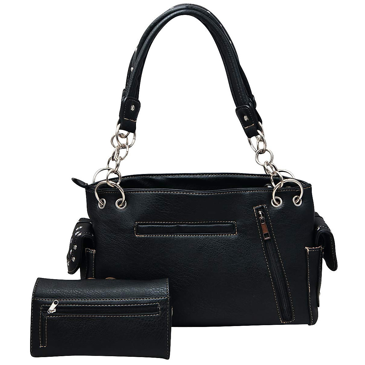 HW Collection Dog Paw Print Handbag Women Shoulder Purse Wallet Set Western Style (Black)