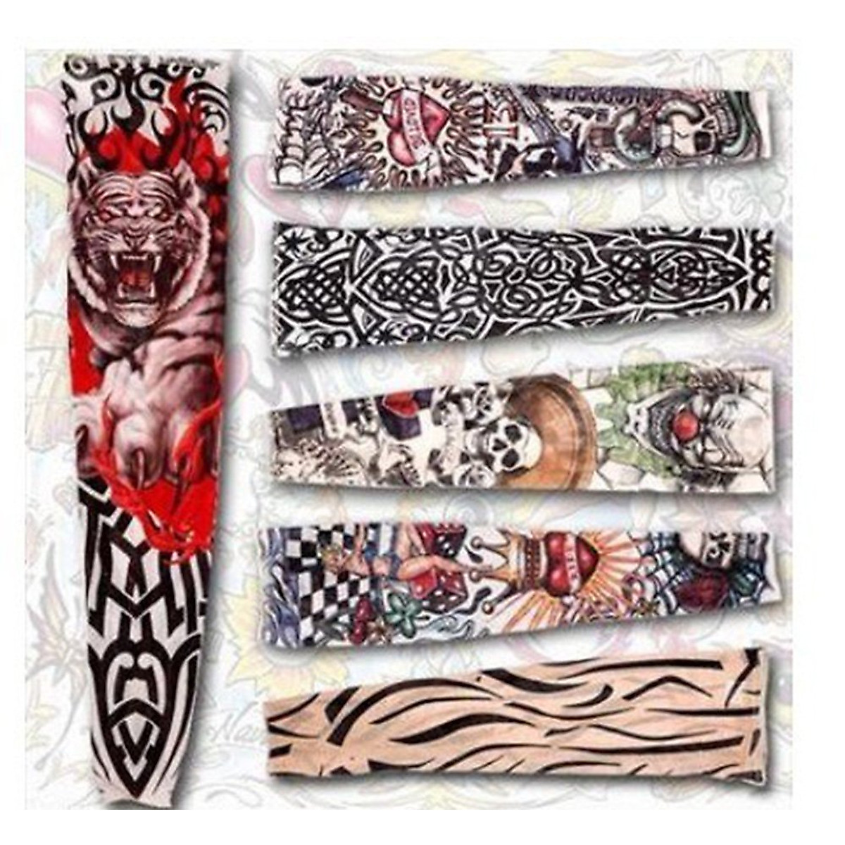 YARIEW 6pcs Temporary Tattoo Sleeves, 6pcs Set Arts Temporary Fake Slip On Tattoo Arm Sleeves Kit