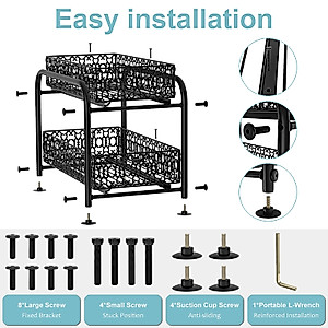 Pull Out Cabinet Organizer, 2-Tier Under Sink Organizer with Sliding Storage Basket Drawers, Metal Under Sink Organizers and Storage for Bathroom and Kitchen Under Sinks, Cabinets and Countertops
