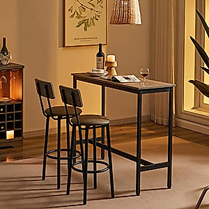 Sweiko Industrial Bar Table and Chair Set for 2 Counter Height Table and Stools with Backrest Rectangular Dining Table Set of 3 with PU Seat Chairs for Breakfast Nook Restaurant Apartment Grey