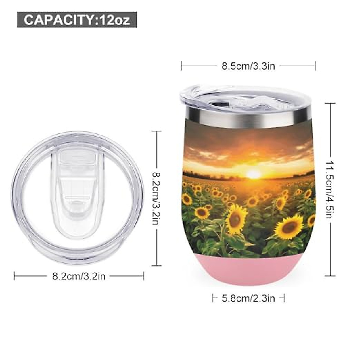 WYUSPGK 304 Stainless Steel Insulated Cup, Sunflower Field Sunset Print Smooth Rim, Durable & Reusable - Perfect for Office, Home, And Travel