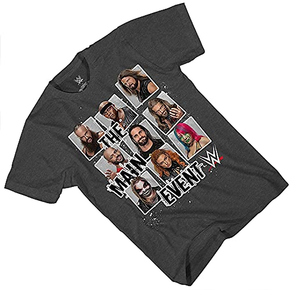WWE Boys Superstars Group Shirt - John Cena, Daniel Bryan, Seth Rollins World Wrestling Champion Belt T-Shirt (Charcoal Heather, Large)