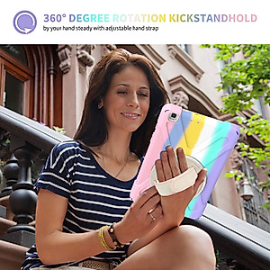 TSQ Case for 8.0 Inch 2019 SM-T290/T295 for Kids Girls | Heavy Duty Rugged Protective Cute Colorful Case w/Stand Hand Shoulder Strap for Tablet 8 Inch | Rainbow Pink