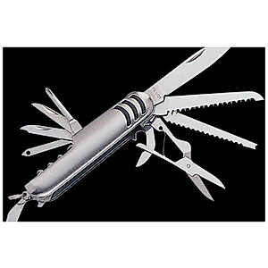 Multi Function Pocket Tools Chest Knife Stainless Steel with 11 features: knife, saw, double jagged, scissors, bottle opener, can opener, the screwdriver, file, the threading, scissors, red wine drill