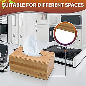 KOVOT Rectangular Tissue Box Holder - Natural Bamboo Tissue Box Cover with Sliding Bottom - Modern Brown Natural Wooden Rectangular Tissue Holder - Fits a Standard Tissue Box 9.25" L x 5" W x 3.75" H