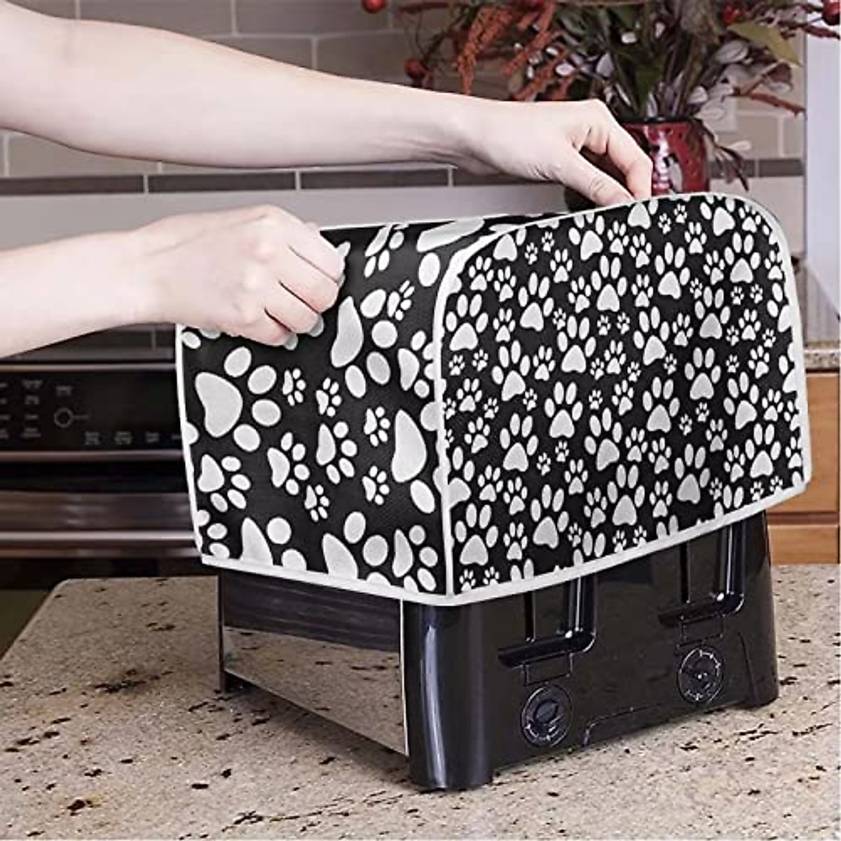 SEANATIVE Novelty Dog Paw Pattern Toaster Cover 4 Slice,Small Appliance Cover for Kitchen Bread Toaster Oven Dust Cover Fingerprint Protection