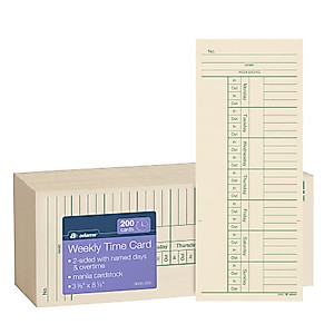 Adams Time Cards, Weekly, 2-Sided, Overtime Format, 3-3/8" x 8-1/4", Manila, Green/Red Print, 200-Count (9660-200)