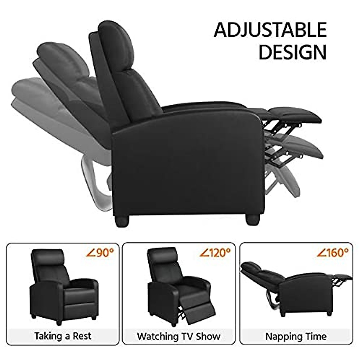 Yaheetech 2-Seat Reclining Chair Leather Recliner Sofa Modern Chaise Couch Lounger Sofa for Living Room Home Theater Black