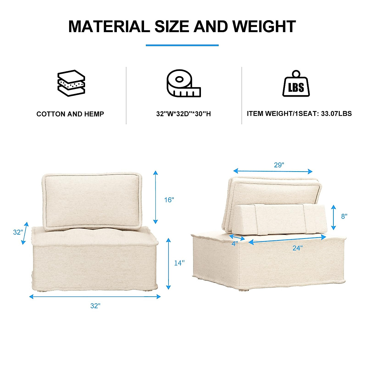 PUREMIND Modular Sectional Sofa, Beige 1 Seat Convertible Modular Couch for Living Room, Linen Single Sofa Chair Easily Combined into L Shaped Sofa, Sofa Sleeper, Sofa Set