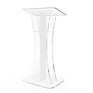 FixtureDisplays® Podium Clear Ghost Acrylic w/White Cross1803-310 Easy Assembly Required 1803-310-NEW