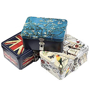 Retro Style Rectangle Tinplate Storage Box with Padlock, Home Kitchen Desktop Storage Tin Canister, Chocolate Candy Tea Coffee Cosmetics Jewelry Photos Gift Case (Rudder)