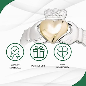 Biddy Murphy Women's Irish Claddagh Ring, 925 Sterling Silver & 10k Gold, Imported Celtic Jewelry, Size 6