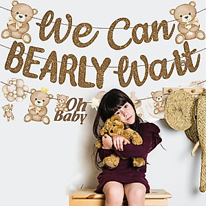 We Can Bearly Wait Baby Shower Banner 3Pcs Teddy Bear Party Banner Bear Baby Shower Decorations Gender Reveal Party Supplies Teddy Bear Theme Cutouts for Birthday