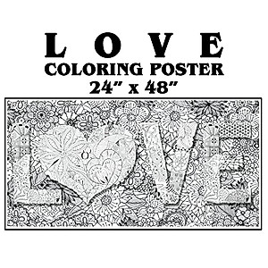 SJPRINTER Inspirational Wall Art, Motivational Giant Coloring Poster Mandala for Kids Adults - Great for Girls, Boys, Arts Crafts, Care Facilities, Schools, Family Time Groups (24" x 48", Love)