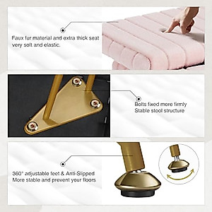 Greenstell Vanity Stool Chair Faux Fur with Storage, 15.7"L x 11.8"W x 19.4"H Soft Ottoman 4 Metal Legs with Anti-Slip Feet, Furry Padded Seat, Modern Multifunctional Chairs for Makeup, Bedroom Pink