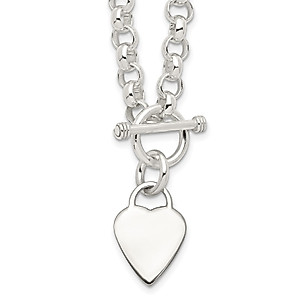 IceCarats 925 Sterling Silver Engraveable Heart Love Disc Link Chain Necklace Toggle Clasp